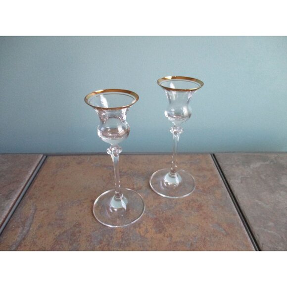Vintage | Dining | Vintage Crystal Gold Leaf Trim Cordials Glasses ...